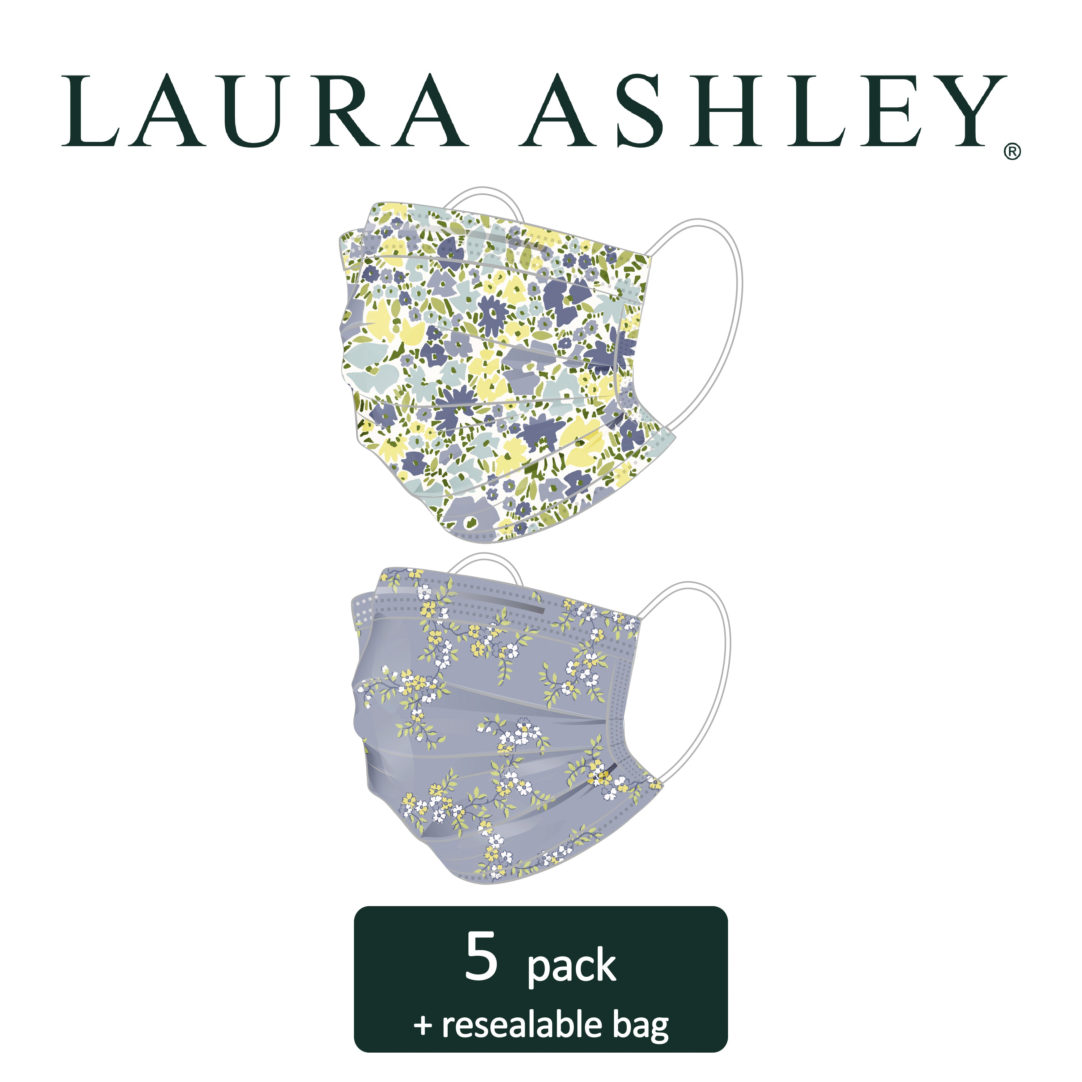Laura Ashley 3-Ply Disposable Face Masks Floral Vine/Henrietta Travel ...