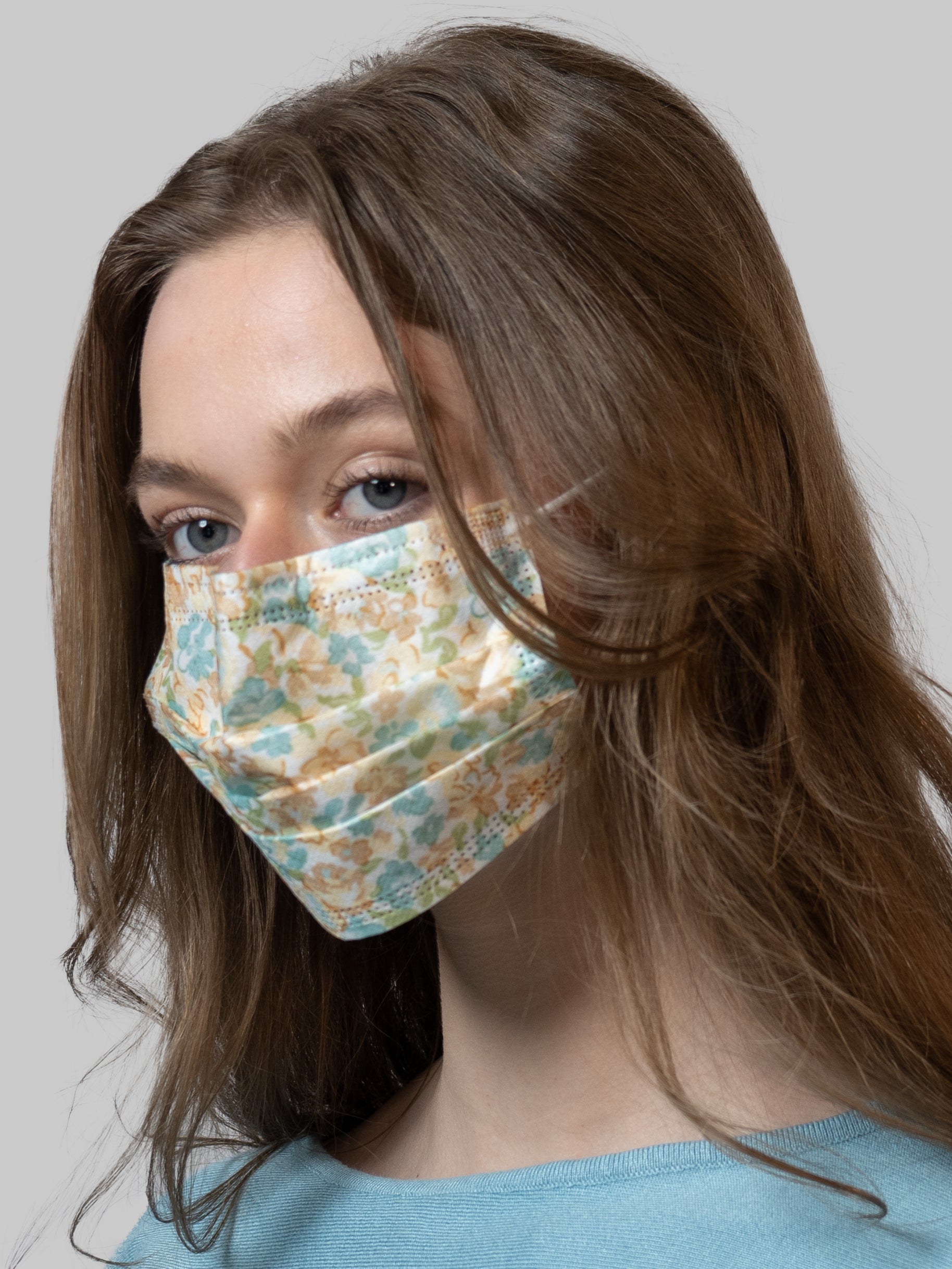 Laura Ashley 3-Ply Disposable Face Masks Floral Yellow Duck Egg and Gi ...