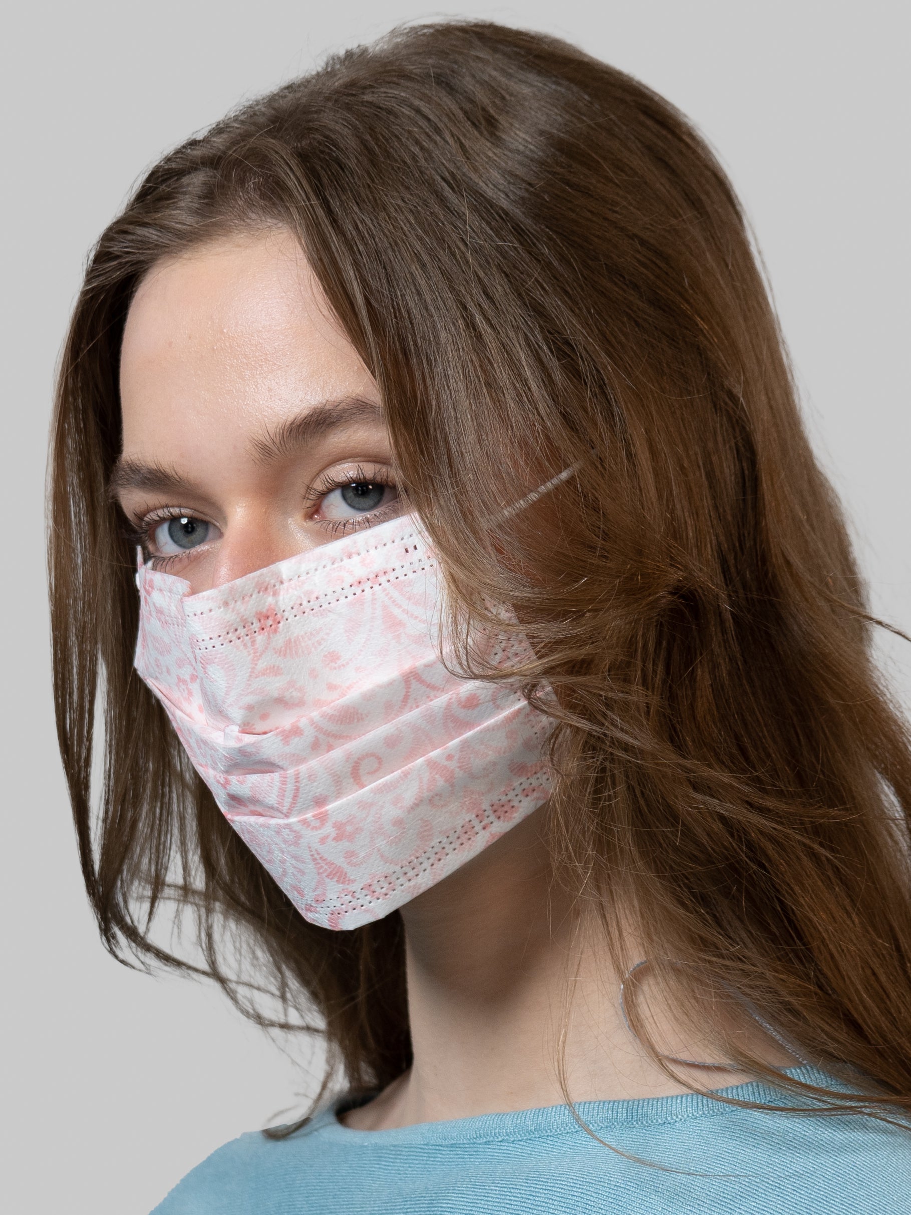 Laura Ashley 3-Ply Disposable Face Masks Damask Pink and Pink Solid Tr ...